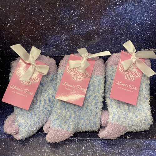 3 X Snuggle Feet Womens Purple And Blue- Soft Cozy & Warm Fuzzy Socks ...