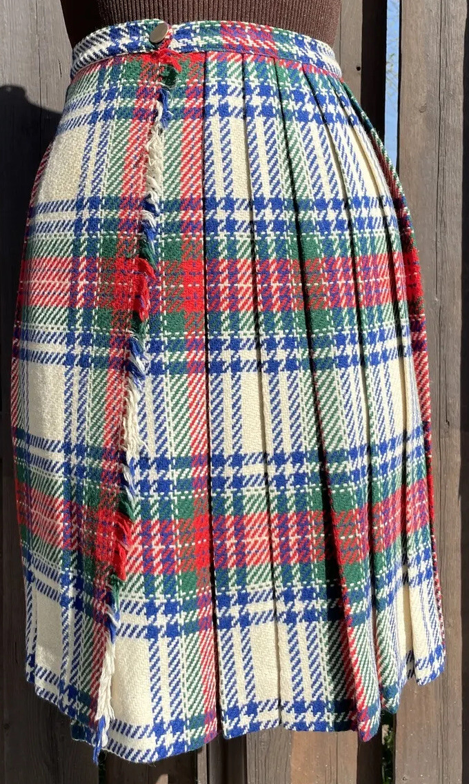 Vintage 40s 50s Schoolgirl Plaid Check Midi Wool Prep… - Gem
