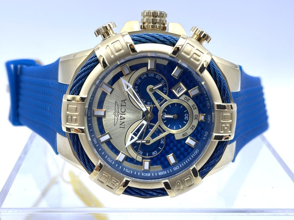 Invicta BOLT Men's Gold Blue Dial Chronograph 24698 Japan Movement VD53 ...
