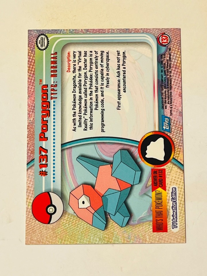 2000 Topps Pokemon #137 Porygon TV Edition Spectra Foil Holo Blue Logo ...