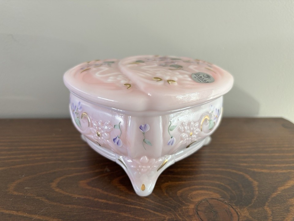 Fenton Rosalene Double Heart Musical Trinket Box Hand Painted And ...