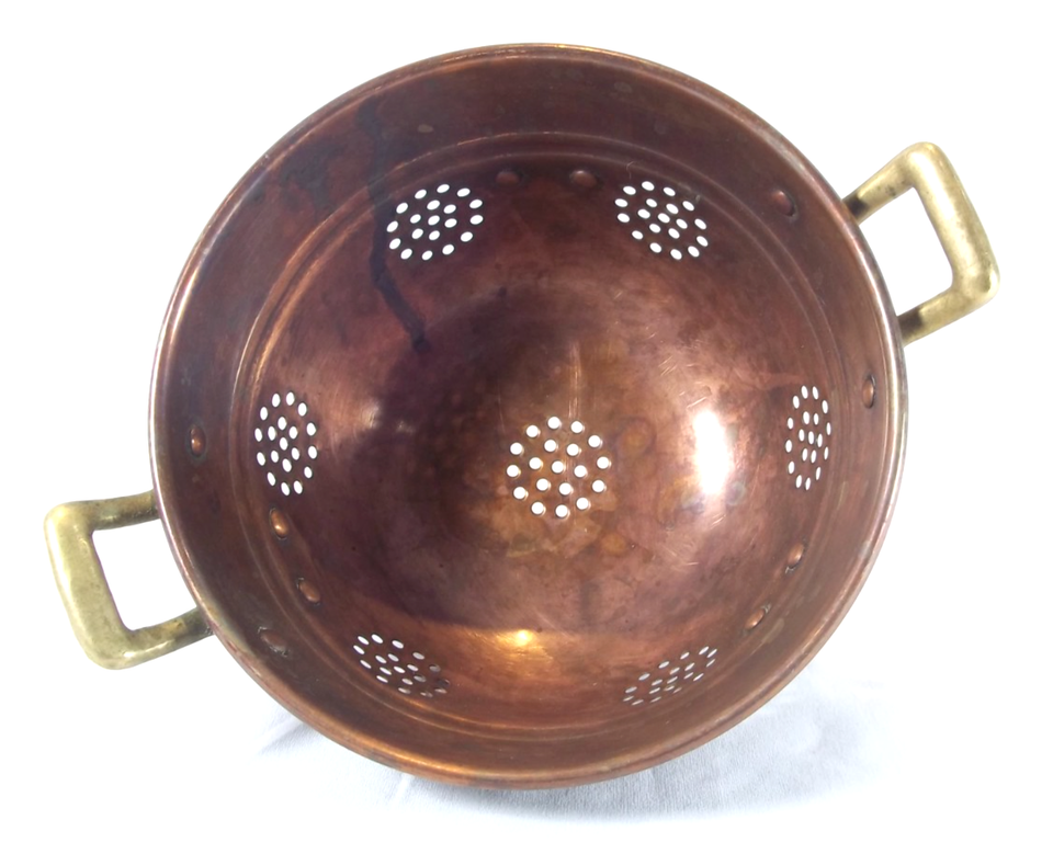 Copper Berry Strainer Colander w/Brass Feet & Handles 6" Vintage | eBay