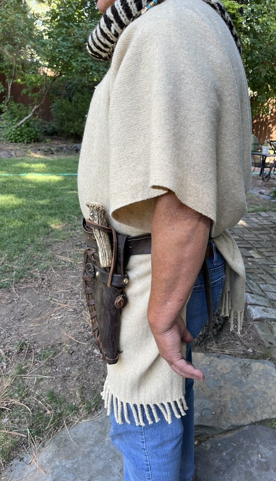 Mountain Man 100% Wool XL Poncho w Hand Crochet Neck & Leather Belt ...