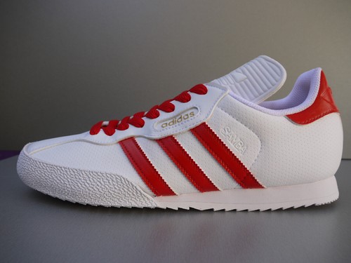 Adidas Samba Super White Leather CUSTOM Red Stripes & Laces BNIBWT ...
