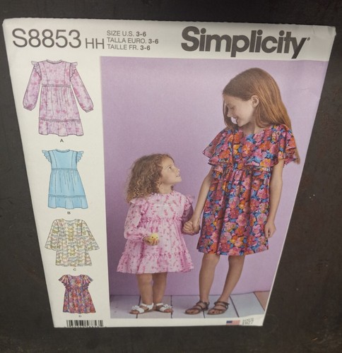 S8853 Sewing Pattern Girls' Flounce Dresses Sleeve Var Sz 3-6 ...