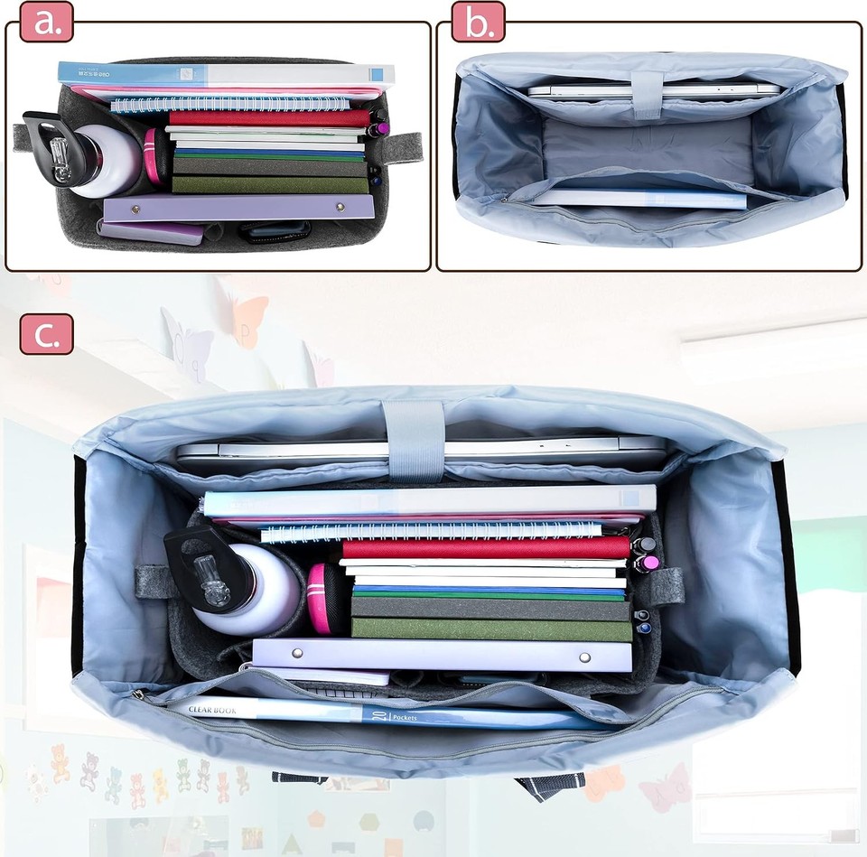 Damero Teacher Bag with Felt Organiser Insert, Teacher Utility Tote Bag ...