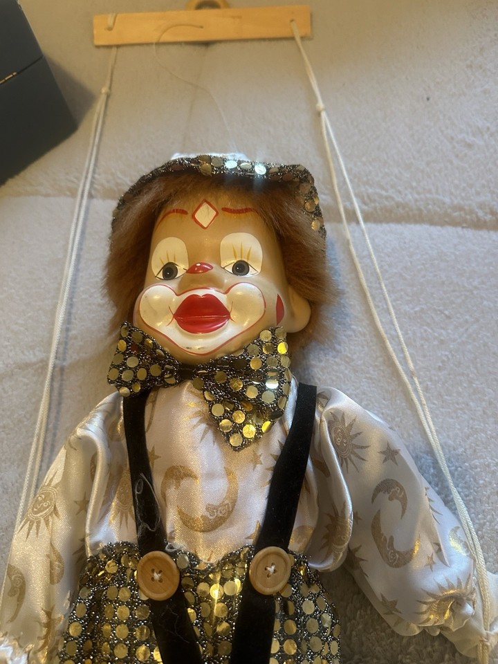 Circus Clown String Marionette Puppet on Swing Porcelain Head 22 ...
