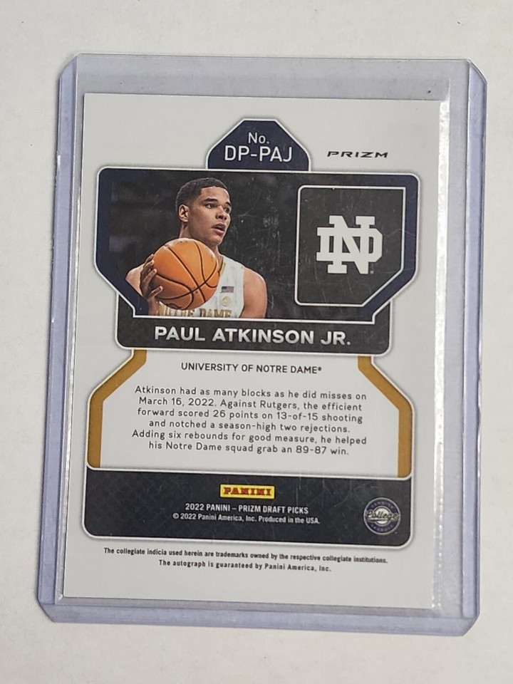 PAUL ATKINSON JR 2022-23 Panini Prizm Green RC Auto #DP-PAJ Card | eBay