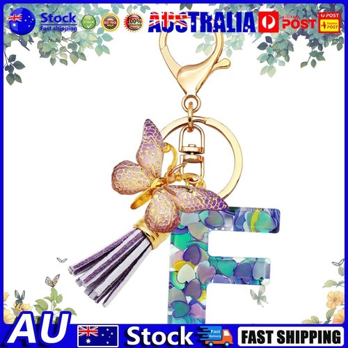 Resin Blue Butterfly Keychain Alphabet F Keyring with Tassel for Car ...