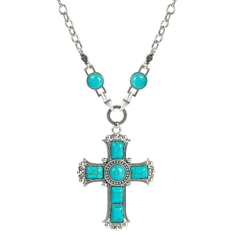 Boho Turquoise Stone Cross Necklace with 22" plus 2' extender | eBay
