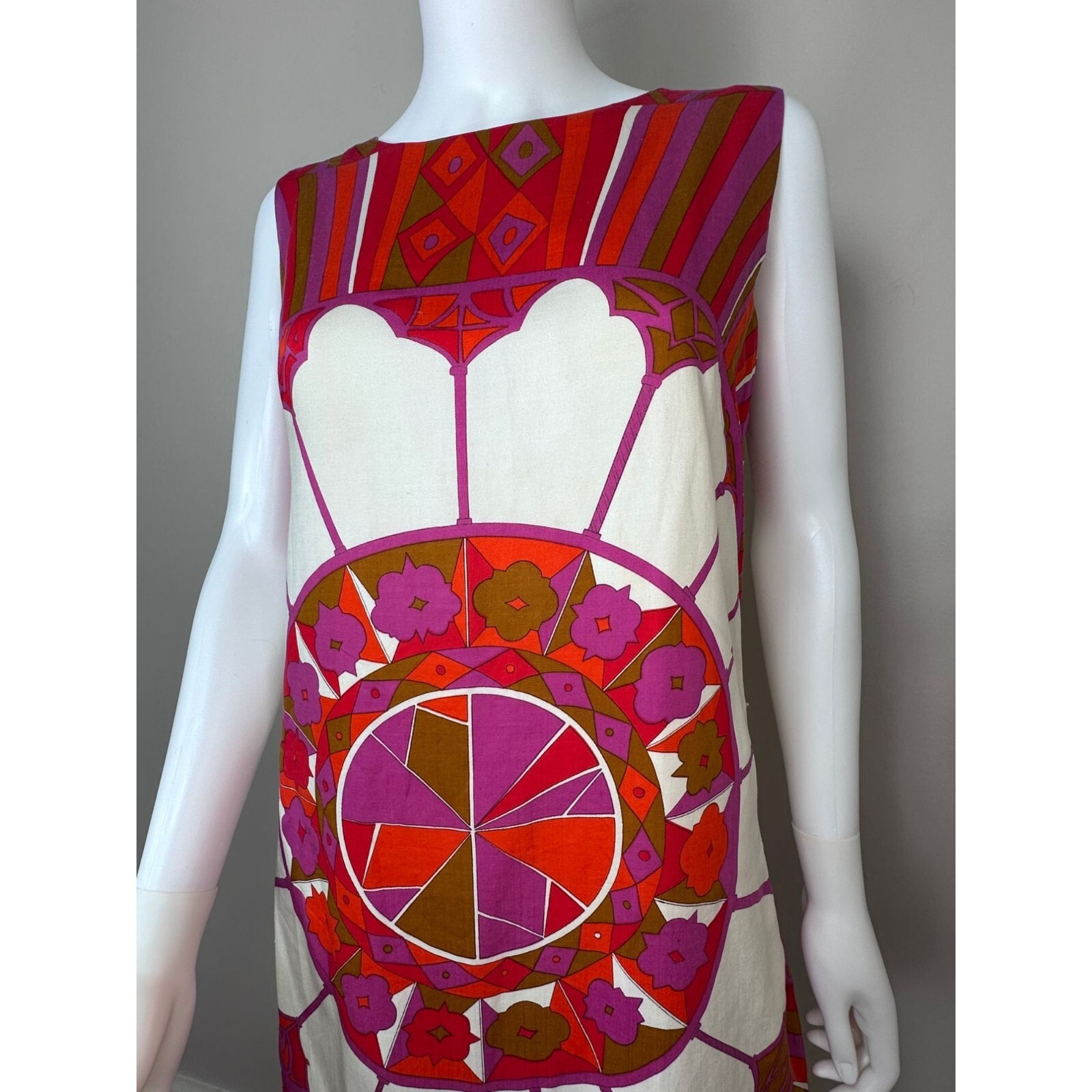 Vintage 1960s Stained Glass Window Print Dress, Zig Z… - Gem