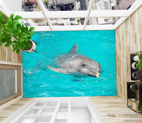 3D Ocean Dolphin O1521 Floor WallPaper Murals Wall Print Decal 5D Eve ...