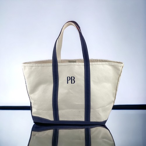 Vintage LL Bean Boat and Tote Blue Cream Natural Canvas Bag Large PB ...