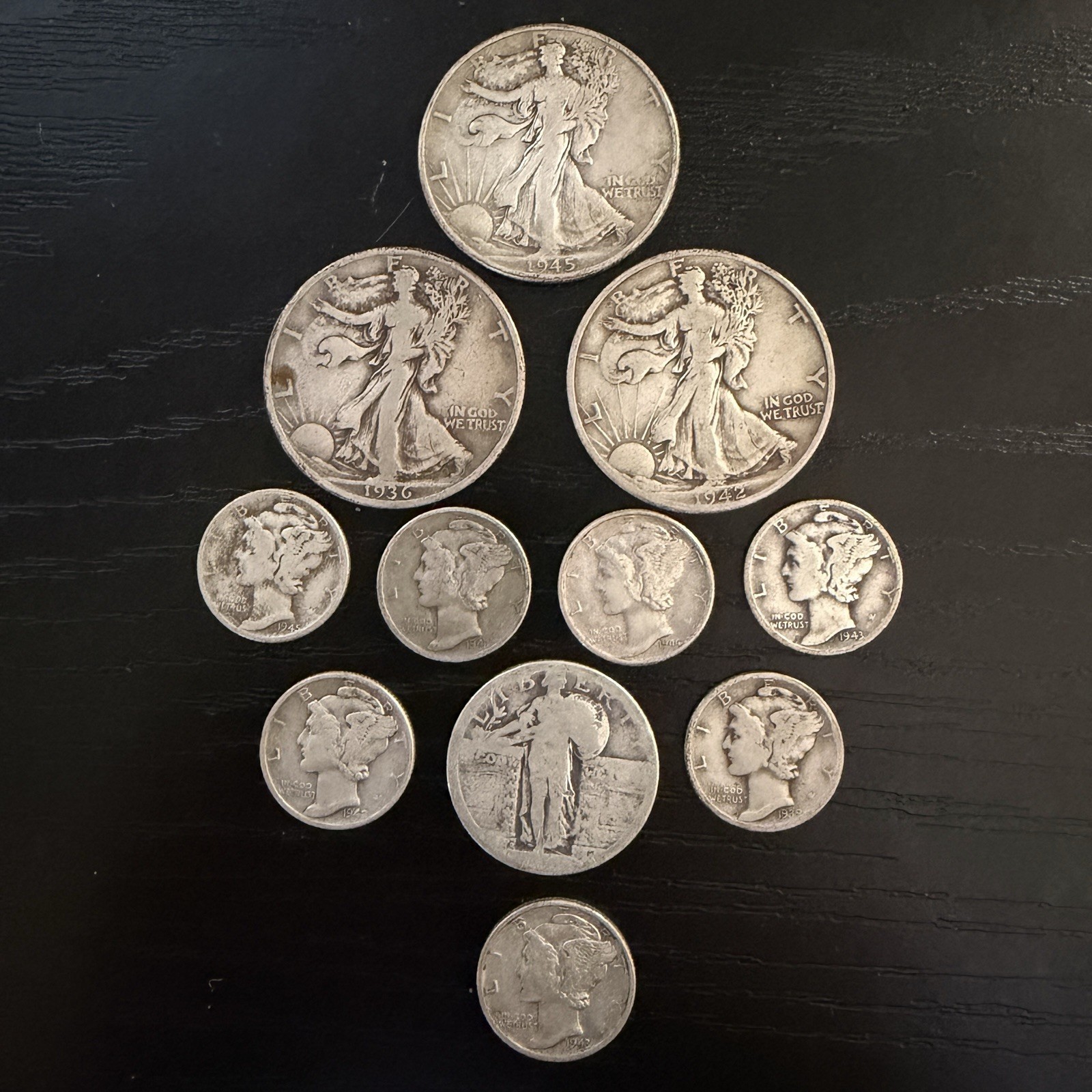 US 90% Silver Coins Half Dollars Mercury Dimes Quarter Mixed Lot of 11 ...