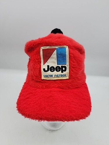 Vintage AMC American Motors JEEP SNOW PATROL Red Fuzzy Winter Flap Cap ...