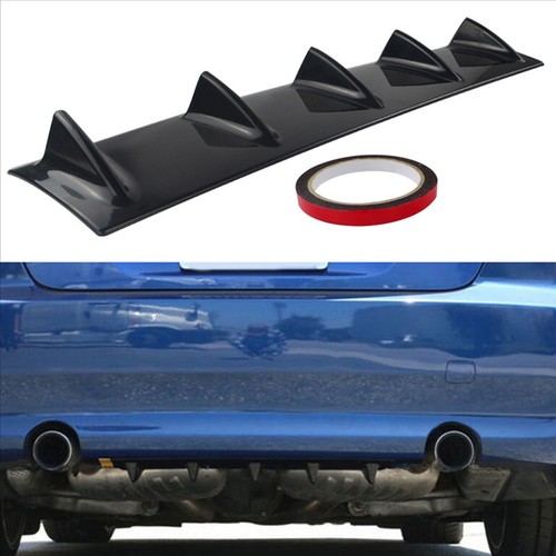Universal Gloss Black Rear Bumper Lip Diffuser Shark Fin Style Car Back ...