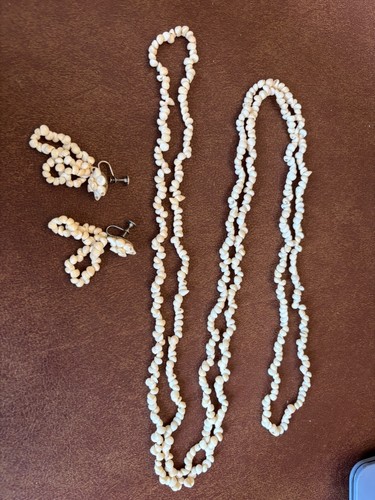 Mongo Sea Shell Hawaiian Lei 62" white w/Clip on Earrings | eBay
