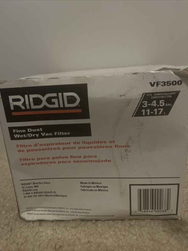 RIDGID 3-Layer Fine Dust Pleated Paper Filter VF3500 for Wet Dry Shop ...