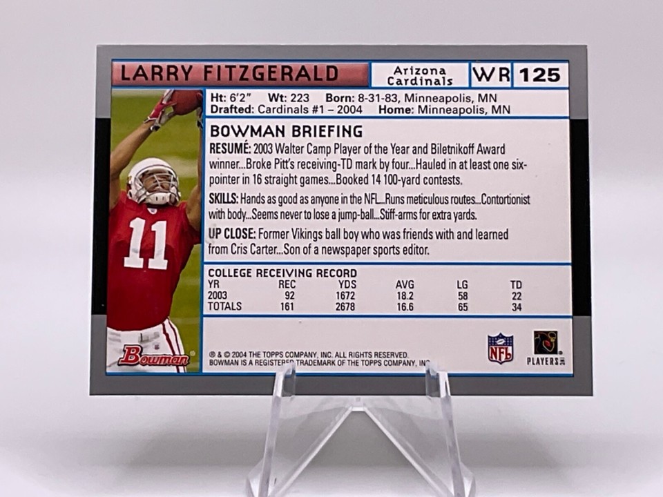 Larry Fitzgerald 2004 Bowman #125 Rookie RC Cardinals Sharp - 1 Owner ...