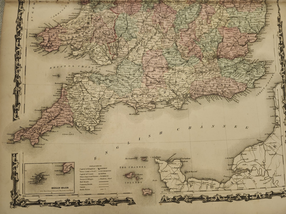 Nice England and Wales map by Johnson ca 1861 Colored 30 x18 inches ...