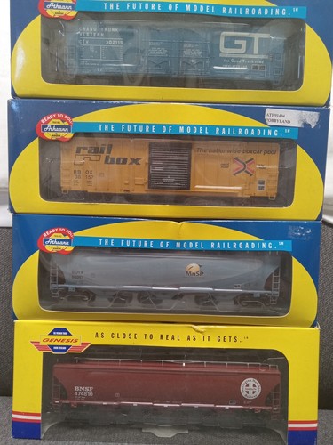 NEW ATHEARN HO 50' BOX CARS & TRINITY HOPPERS ( RAILBOX , GT, BNSF ...