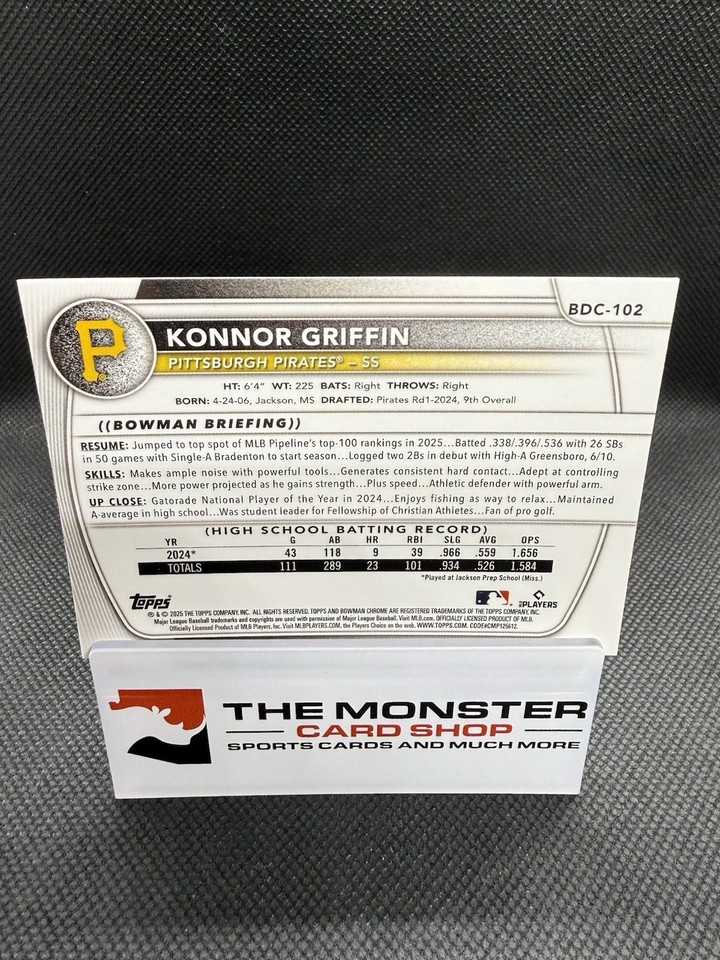 2025 Bowman Draft Konnor Griffin Prospect Laser Refractor🔥#1 Prospect # ...