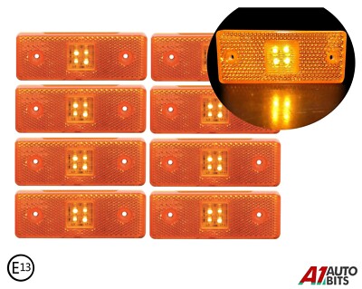 8 pcs LED 24V Orange Amber Indicator Side Marker Lights Truck Lorry ...