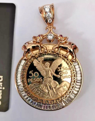 14K Yellow Gold Solid Sterling Silver Mexican Centenario Coin 50 Pesos ...