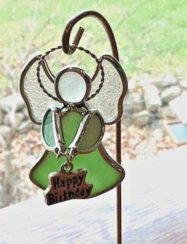 Ganz Green Stained Glass Angel Ornament with Birthday wishes Charm 3 ...