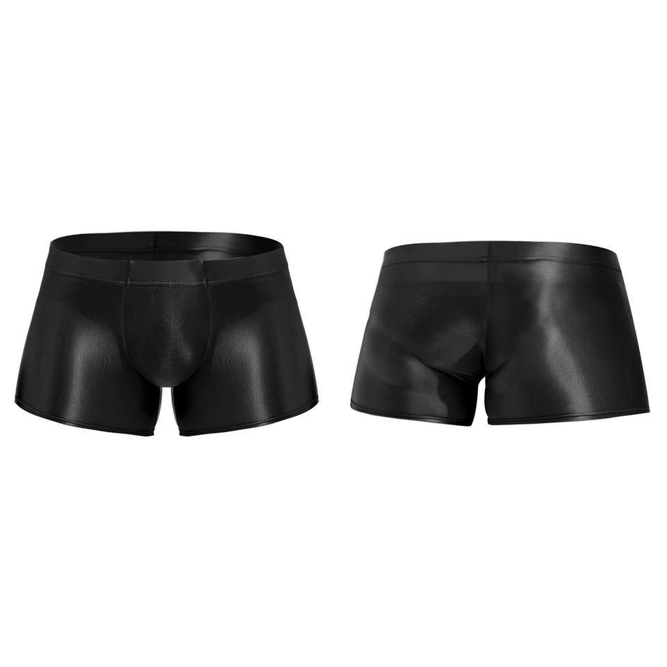 Men's Nylon Boxer Briefs Glossy Low Rise Underpants Solid Swim Trunks ...