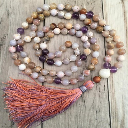 8mm Insane agate Amethyst Gemstone Mala necklace 108 Beads Wrist ...