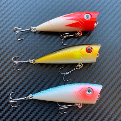 3x 60mm Poppers Popper Fishing Lures Pencil Bait Topwater Surface Lure ...