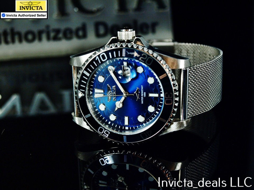 Invicta Men's 43mm Pro Diver HAMMERHEAD BLUE DIAL Mesh Bracelet Silver ...