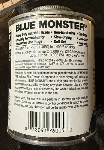 Blue Monster 76003 Heavy-Duty Industrial Grade PTFE Pipe Thread Sealant ...