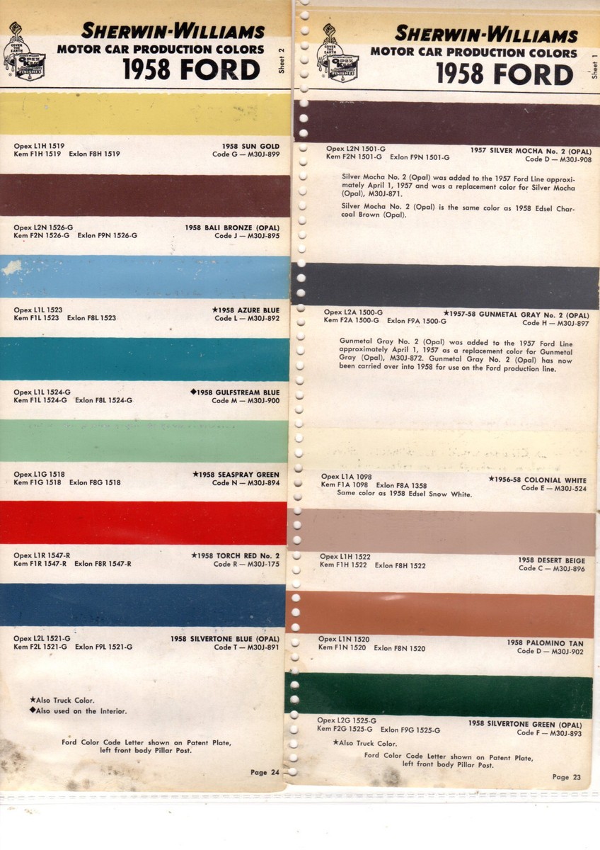 1958 Ford Exterior Paint Colors