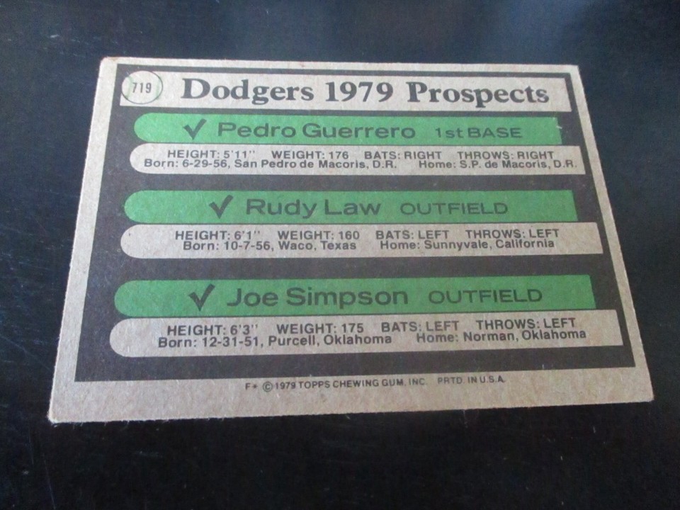 PEDRO GUERRERO, LAW & SIMPSON (los angeles dodgers) 1979 topps ROOKIE ...