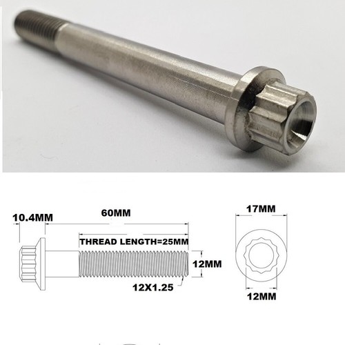 1X 12PT TITANIUM M12X1.25 BOLT 12 POINT M12 X 60MM LONG GRADE 5 ...