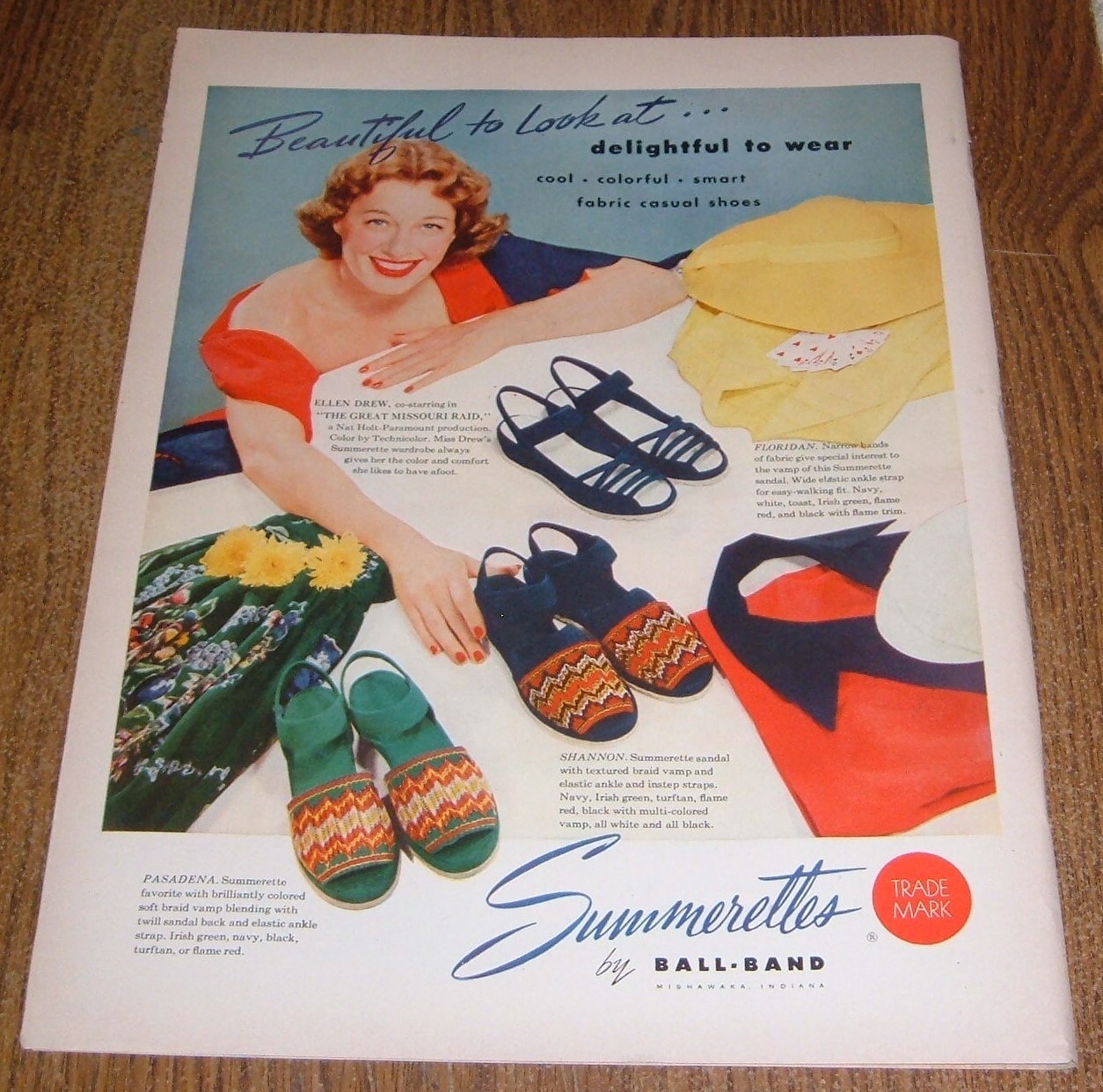 1951 PRINT AD SUMMEERETTES WOMANS SHOES BALL-BAND ELLEN DREW MISHAWAKA ...