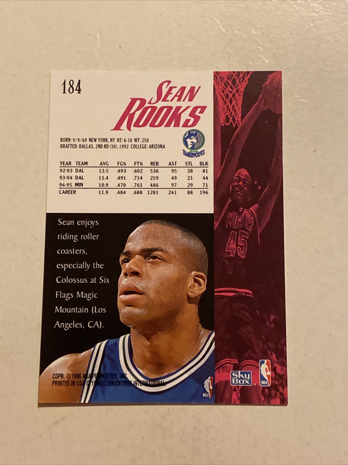 1995-96 SkyBox Premium Minnesota Timberwolves Basketball Card #184 Sean ...