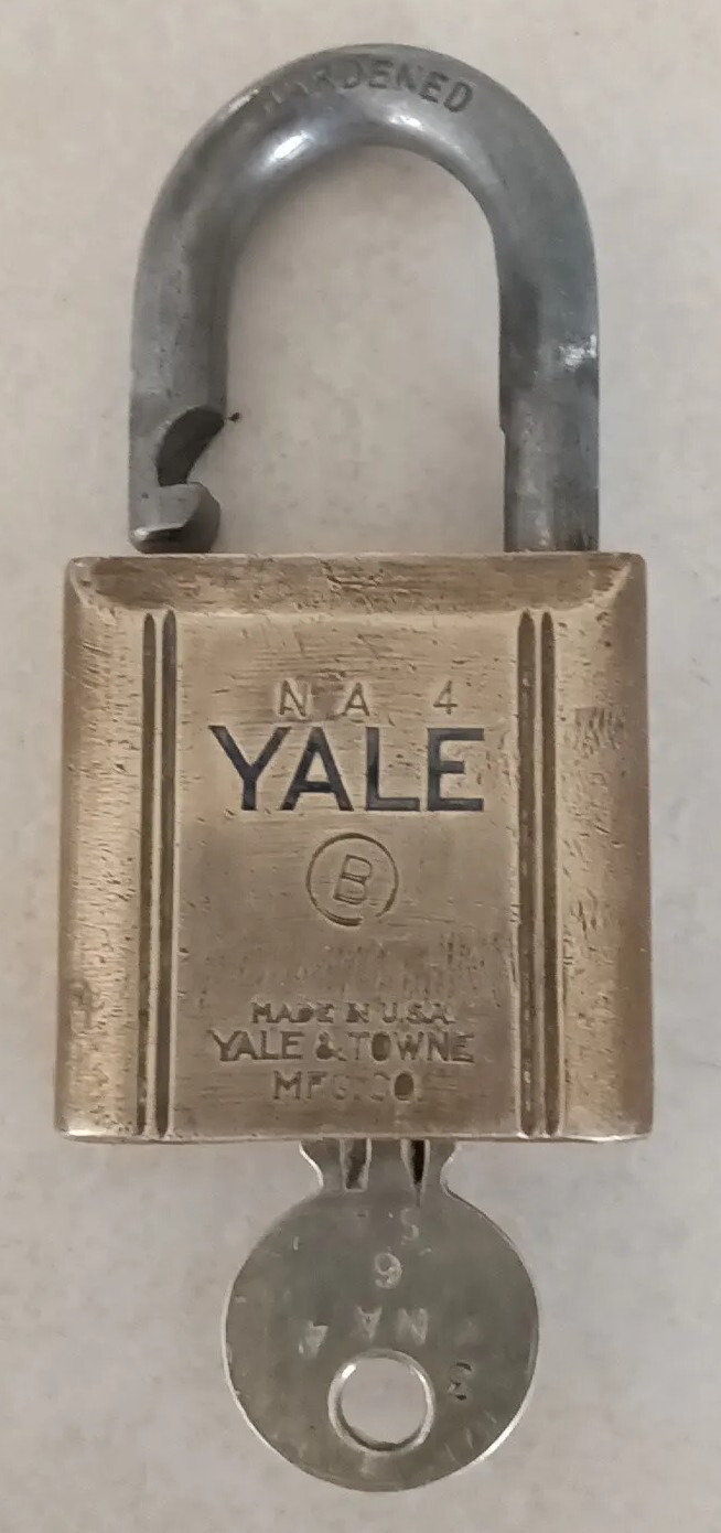 Vintage USA YALE & TOWNE Brass Padlock Lock, Hardened, 1 Original Key ...