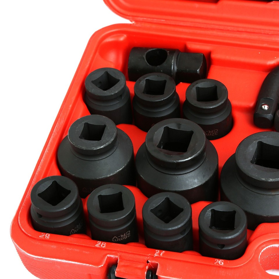 3/4" Dr Metric Impact Socket Set 27 PCS 21 mm to 65 mm Shallow Socket ...