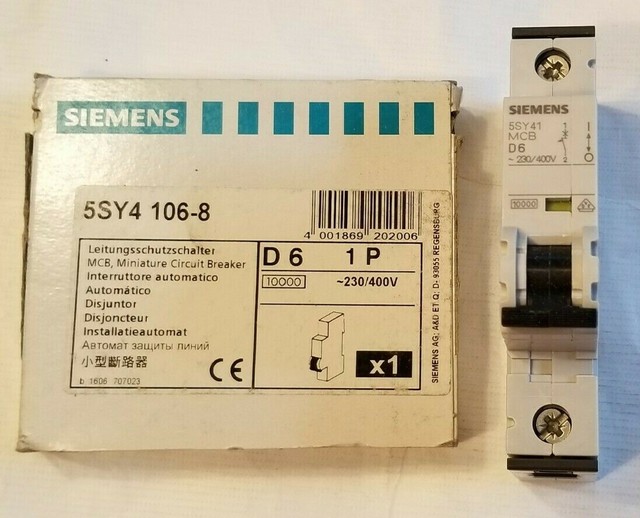 Siemens 5sy41d6 6 Amp 1 Pole 230/400 V Circuit Breaker 5sy41 MCB D6 ...
