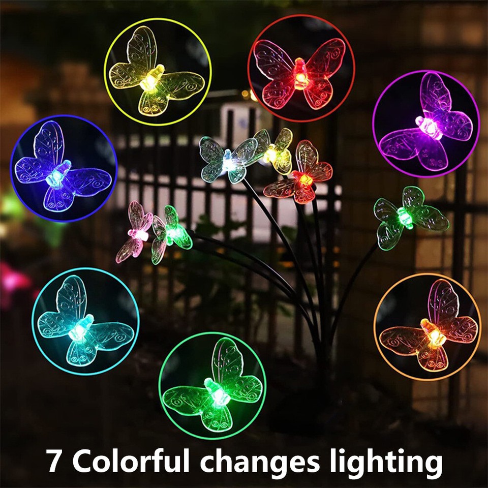 Solar Butterfly Lights Lamp Outdoor Garden Waterproof 6/8/10 LED Lawn ...