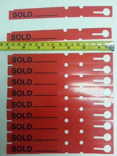 RED SOLD TAGS {set of 100} - Tree LABELS - wrap around - plastic loop ...