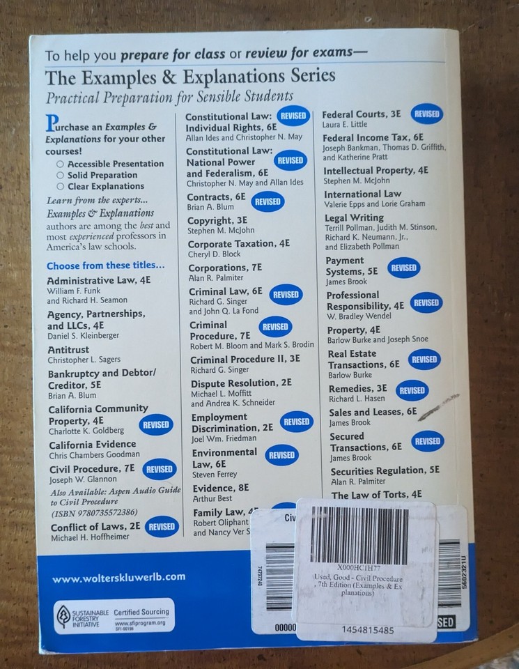 Civil Procedure : Examples and Explanations 7/e by Joseph Glannon 9/24 ...