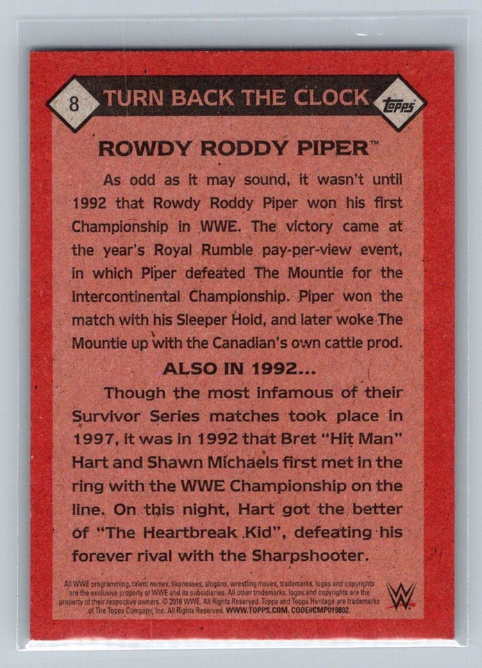 Rowdy Roddy Piper #8 2016 Topps WWE Heritage WWE Turn Back the Clock | eBay