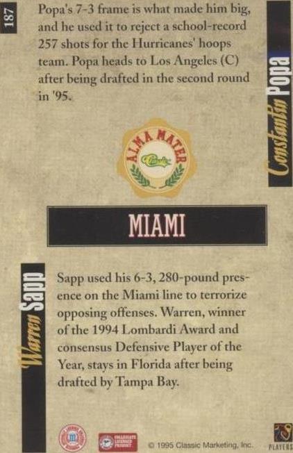 1995 Classic 5 Sport Constantin Popa Warren Sapp #187 for sale | eBay