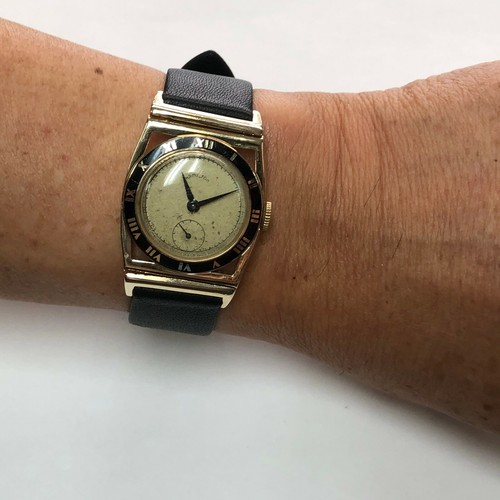 Vtg Hamilton 28mm Watch Piping Watch 14k YG 747 Movement Hinged Case ...