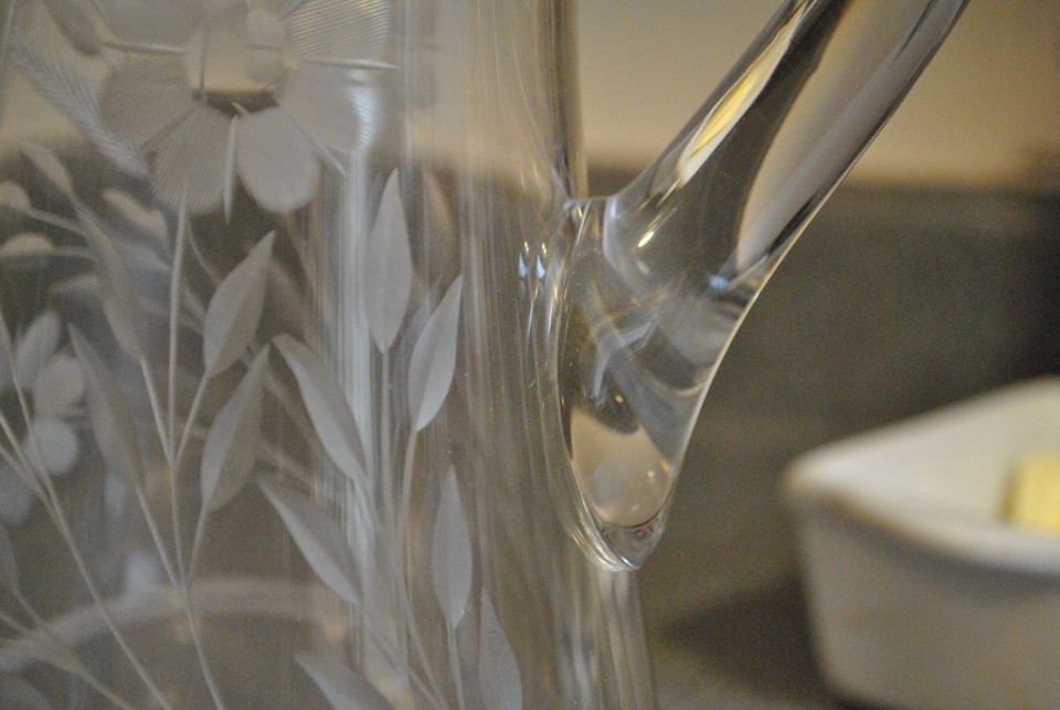 Vintage Clark Crystal Pitcher with Etched Flowers - Signed | eBay