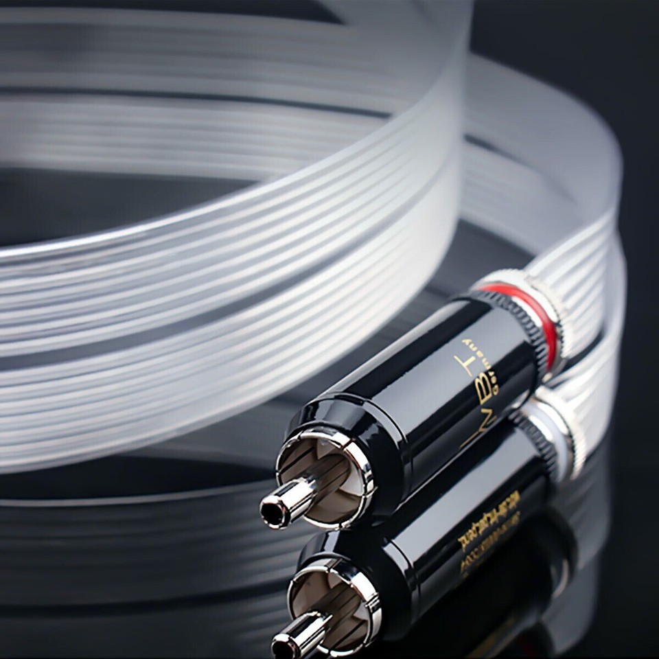 HiFi RCA Cable Silver Plated Copper Flat Audio Wire RCA Plug ...